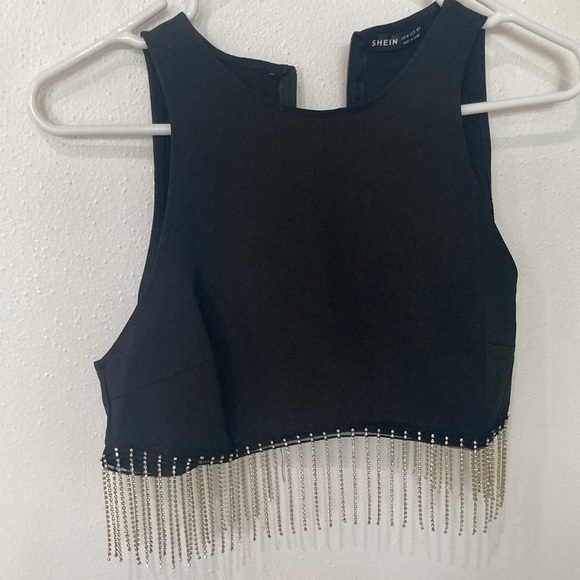 SHEIN | Tops | Jewel Tassel Black Crop Top | Poshmark